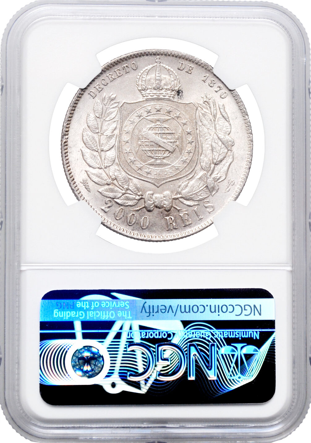 1889 Brazil 2000 reis 1889, NGC MS63, Emperor Pedro II (1831 - 1889 ...