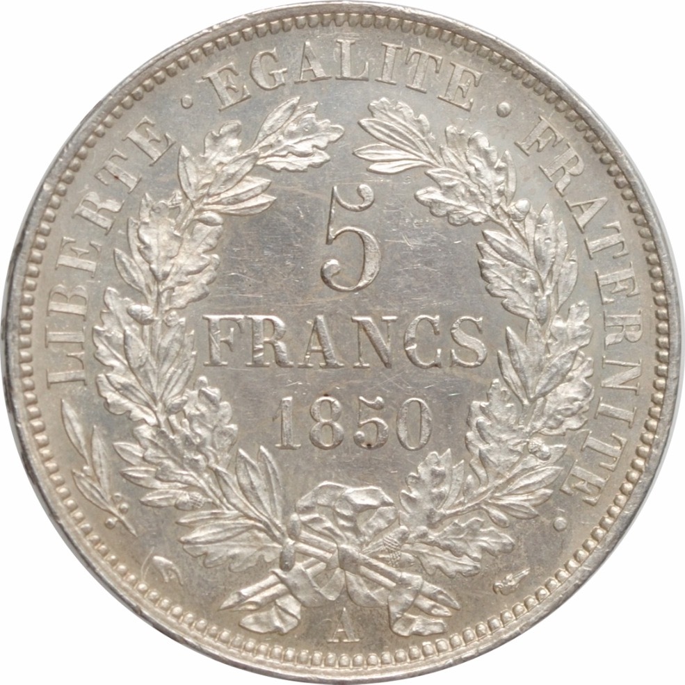 France 5 francs 1850 A, NGC MS62, Second Republic (1848 - 1851) France 1850 A, NGC MS62, Second ...