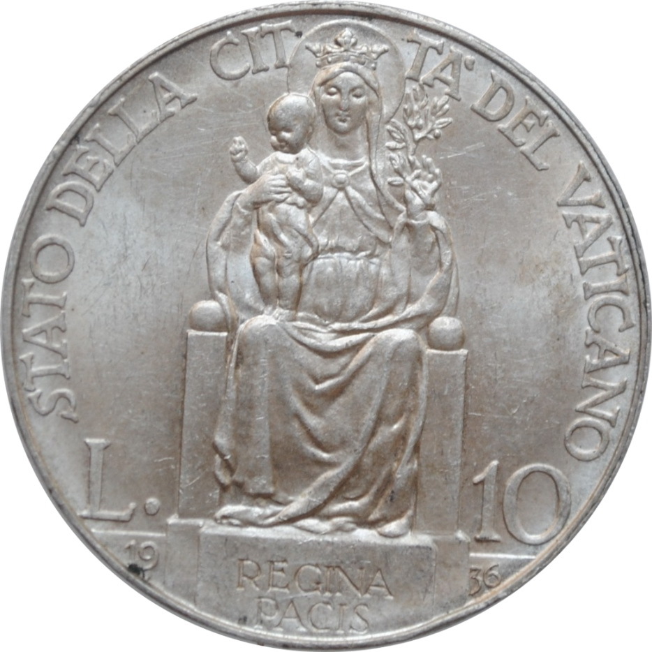 Vatican City 10 lire 1936, NGC MS63, Pope Pius XI (1929 - 1938) Vatican City 1936, NGC MS63 ...