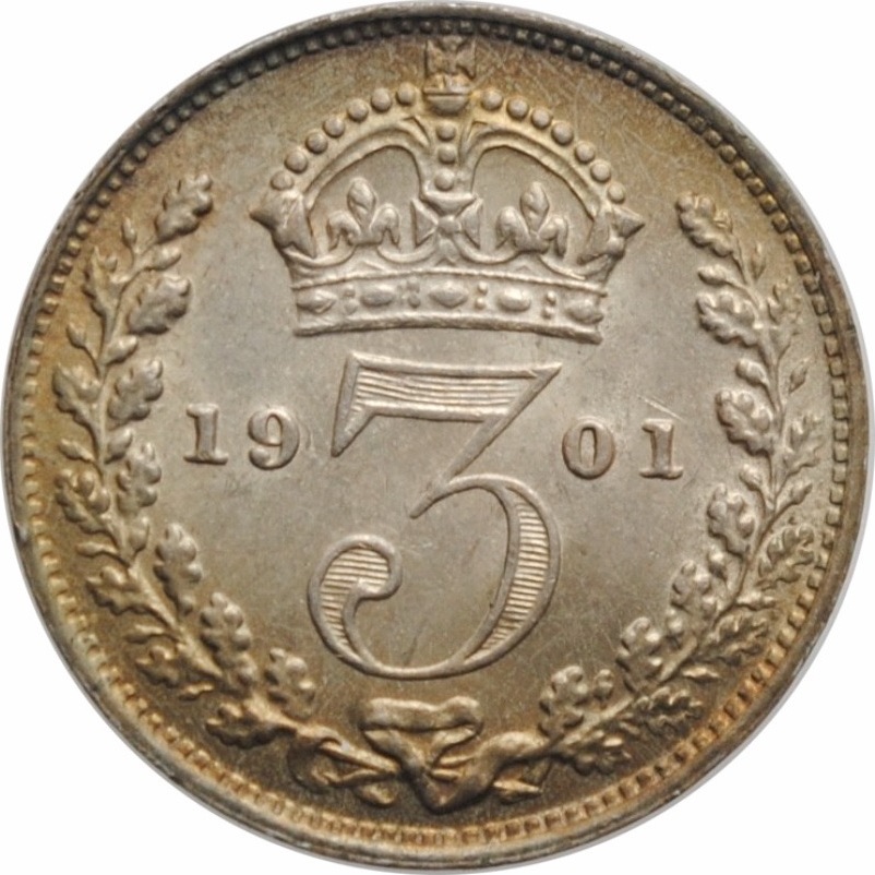 1901 Great Britain (Maundy) 3 pence 1901, NGC MS64, Queen Victoria ...