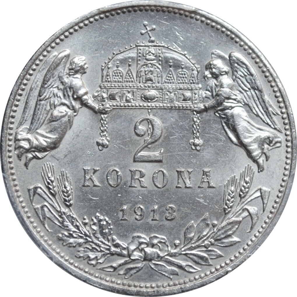 Hungary 2 korona 1913 KB, PCGS MS62, Emperor Franz Joseph I (1848 - 1916) Hungary 1913 KB, PCGS ...