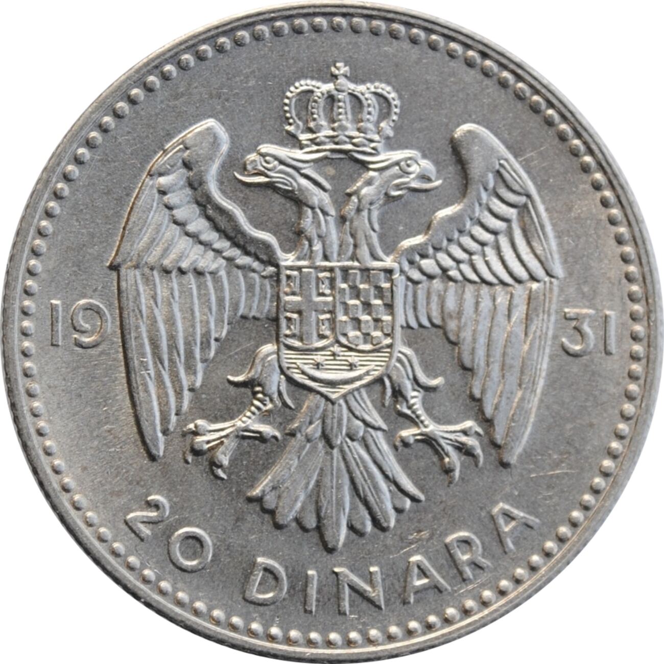 Yugoslavia 20 dinara 1931, NGC AU58, King Alexander I (1921 - 1934) Yugoslavia 1931, NGC AU58 ...