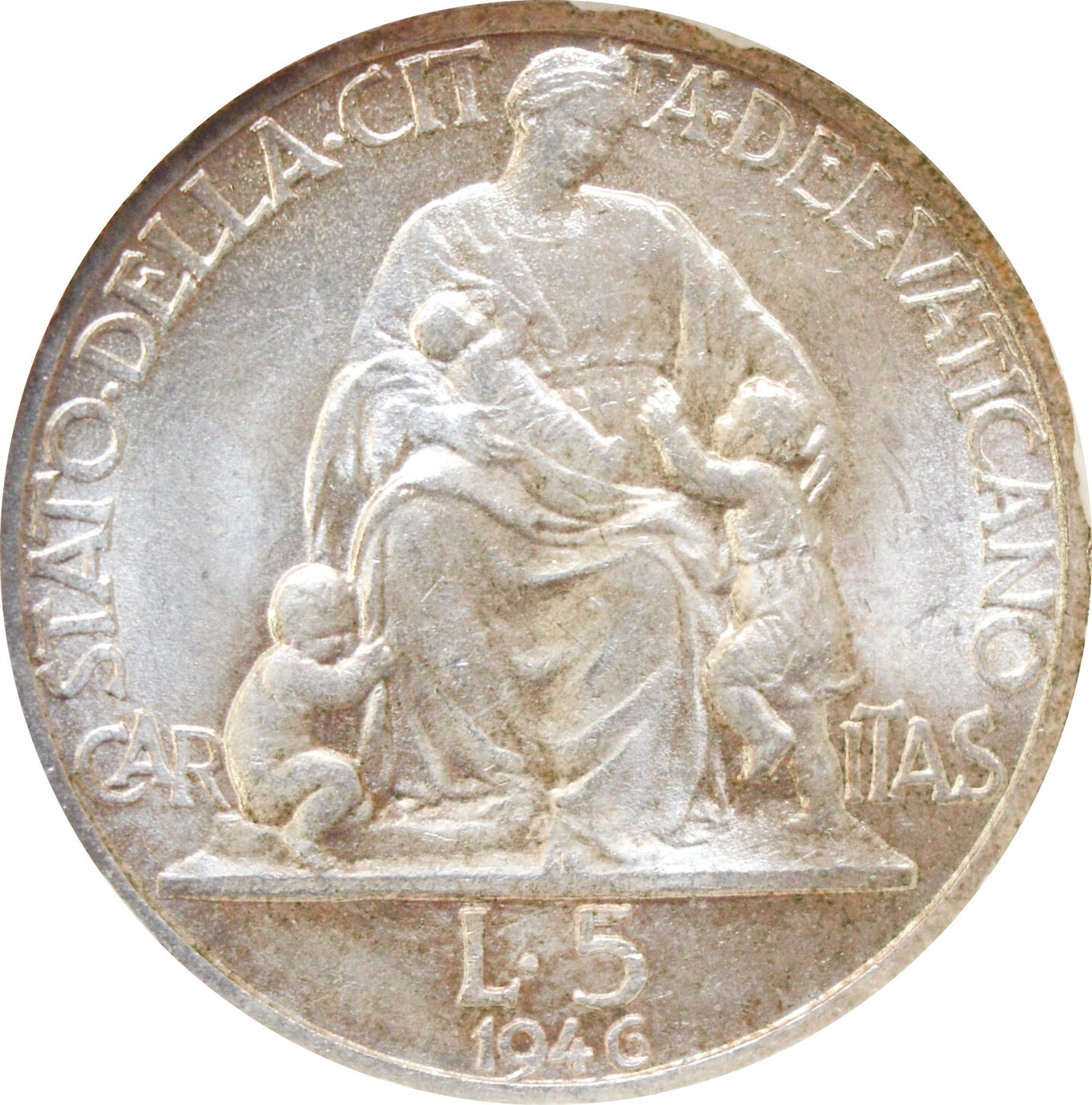 Vatican City 5 lire 1946, NGC MS64, Pope Pius XII (1939 - 1958) Vatican City 1946, NGC MS64 ...