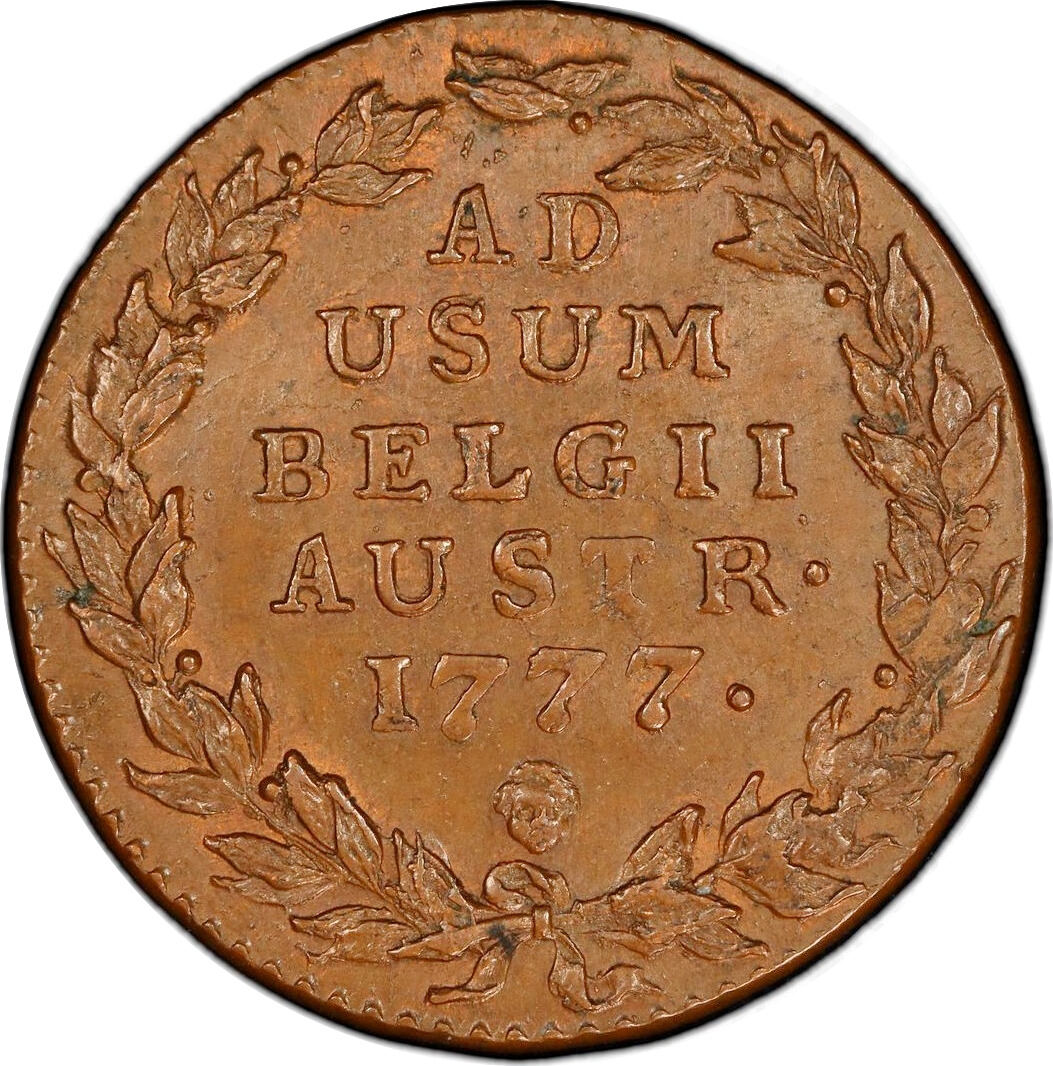 Austrian Netherlands 2 liards 1777, PCGS MS63 BN, Maria Theresa (1740 - 1780) Austrian ...