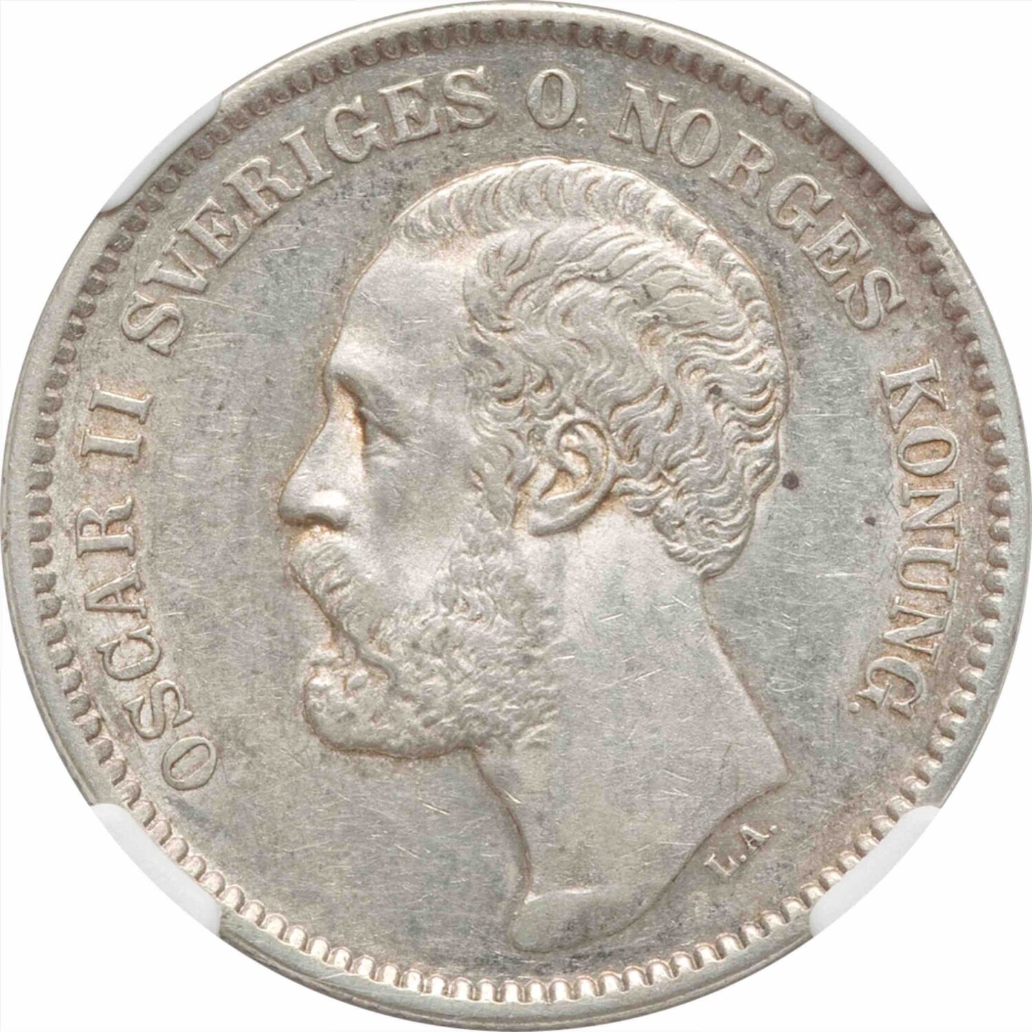 Sweden 2 kronor 1880 EB, NGC MS62, King Oscar II (1873 - 1907) KM# 742 Sweden 1880 EB, NGC MS62 ...