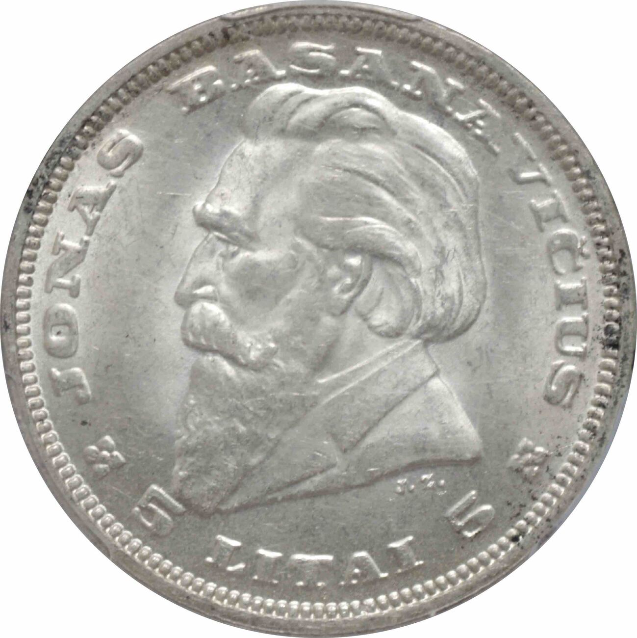 Lithuania 5 litai 1936, PCGS MS63, Dr. Jonas Basanavicius (1851 - 1927 ...