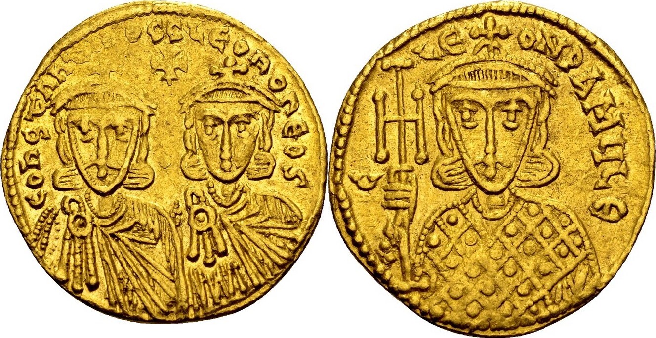 Byzantine Empire solidus 756-764 AD. Constantine V Copronymus, with Leo ...