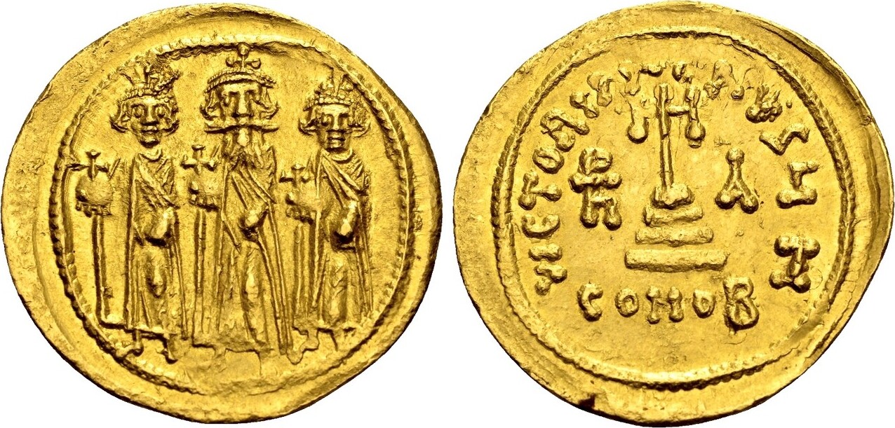 Byzantine Empire solidus 637–638 AD. Heraclius, with Heraclius ...