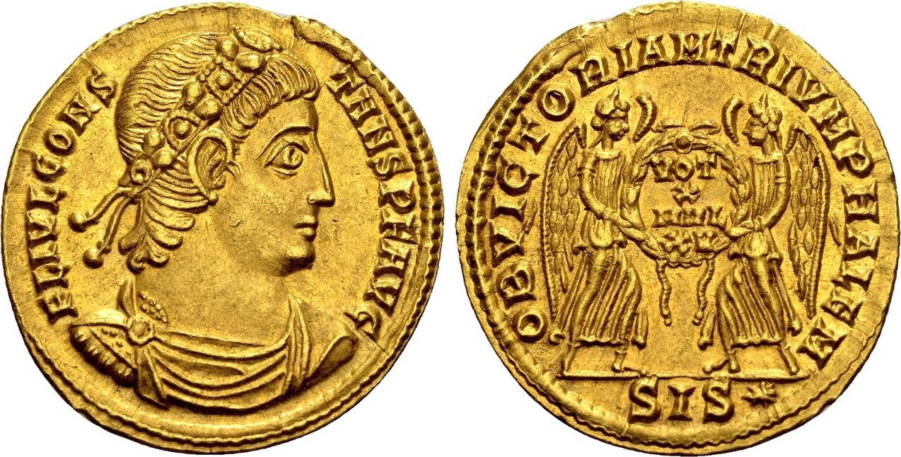 Roman Imperial solidus 340–350 AD. Constans, as Augustus Good extremely ...