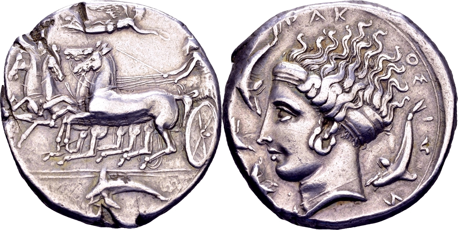 Ancient Greek tetradrachm Circa 405 BC. Sicily, Syracuse Extremely fine ...