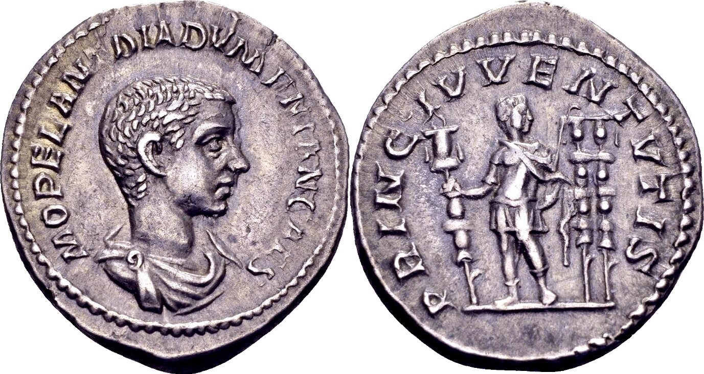 Roman Imperial denarius 217-218 AD. Diadumenian, as Caesar Extremely ...