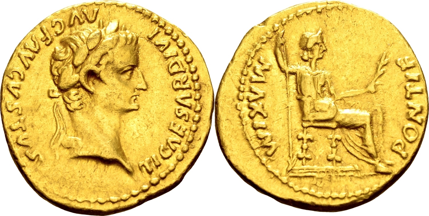Roman Imperial aureus 14-17 AD. Tiberius Nearly Extremely Fine | MA-Shops