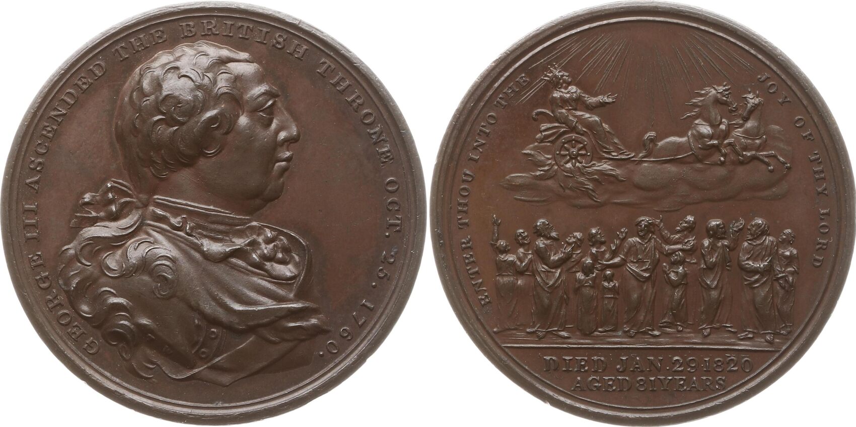 Großbritannien Bronzemedaille 1820 George III., 1760 - 1820, v. Thomas Wyon Sr., auf seinen Tod ...