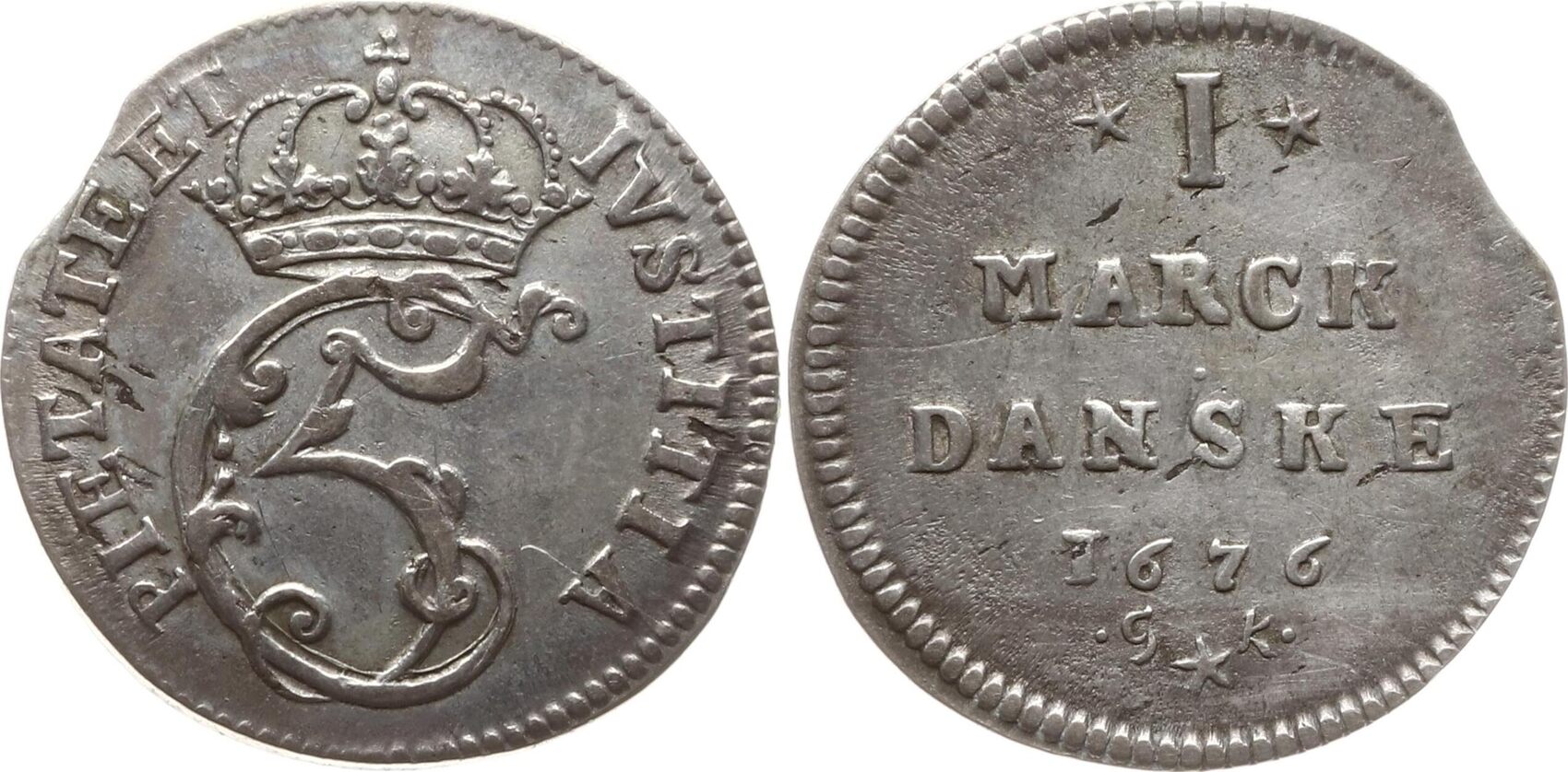 Dänemark, Königreich 1 Mark 1676 Christian V., 1670 - 1699, Kopenhagen ...