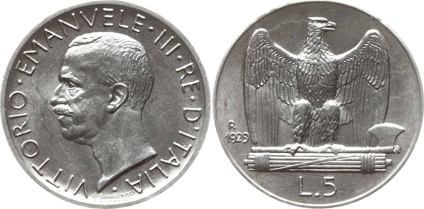 Italien, Königreich 5 Lire 1929 R Vittorio Emanuele, III., 1900 - 1946 UNC- | MA-Shops