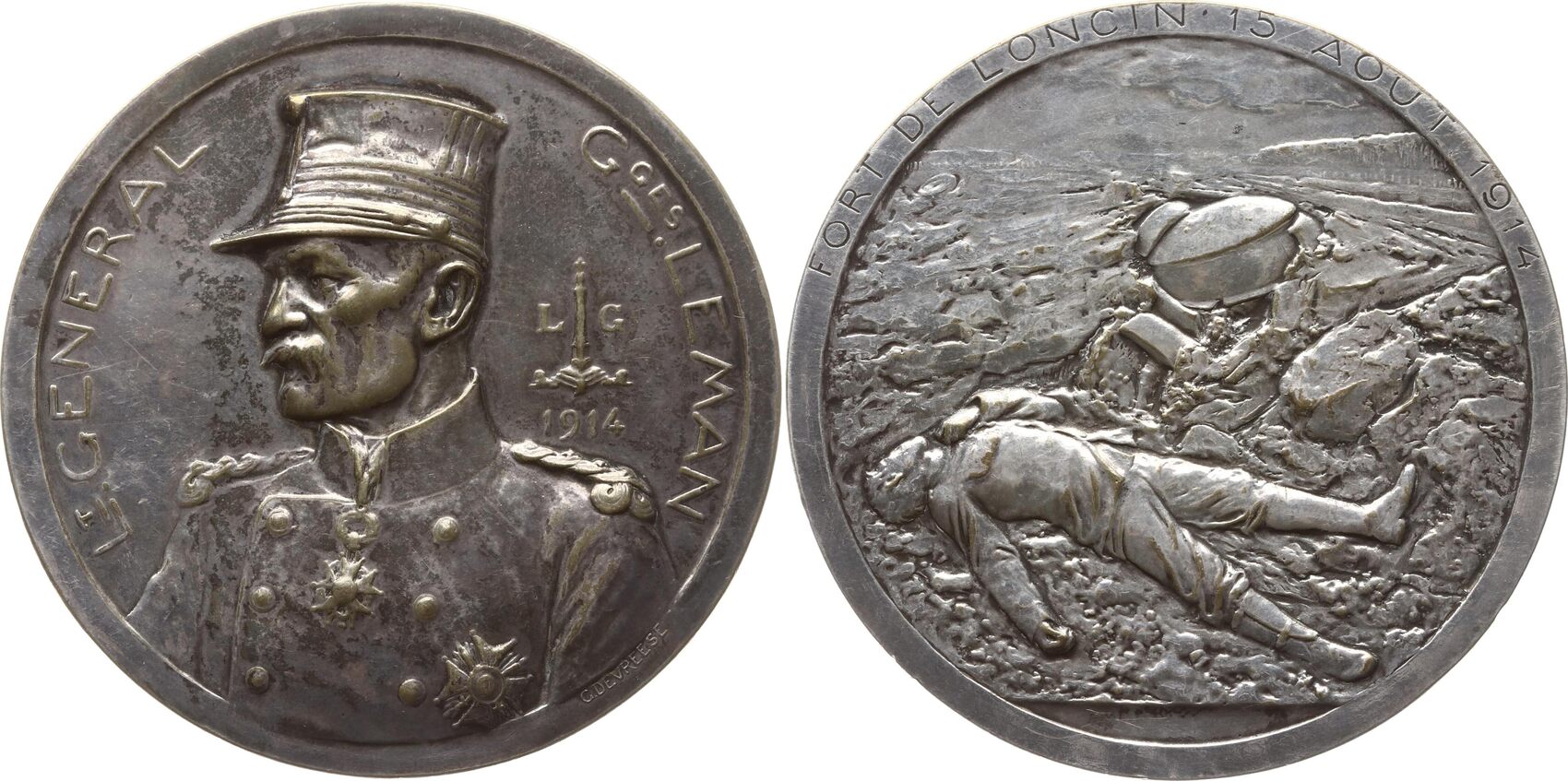 Belgien, Königreich Große versilberte Bronzemedaille 1914 v. Devreese ...