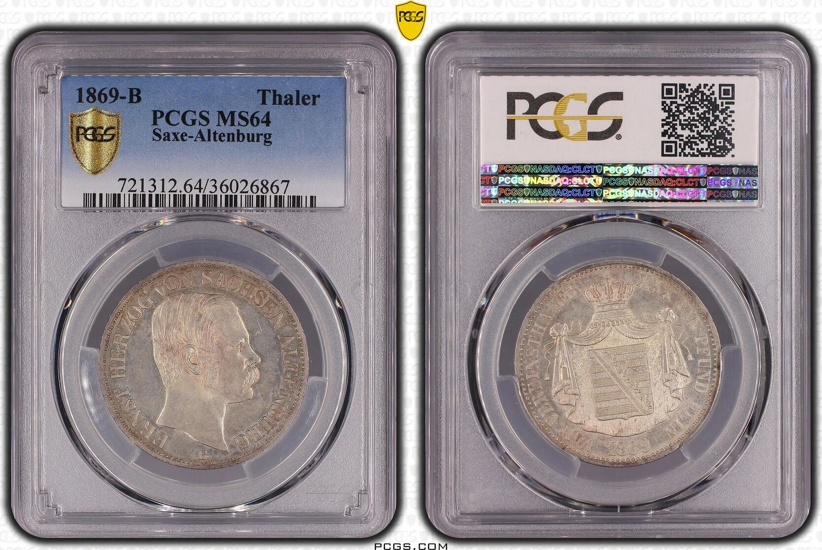Saxe-Altenburg Thaler 1869-B Sachsen Altenburg Taler 1869 Ernst PCGS ...