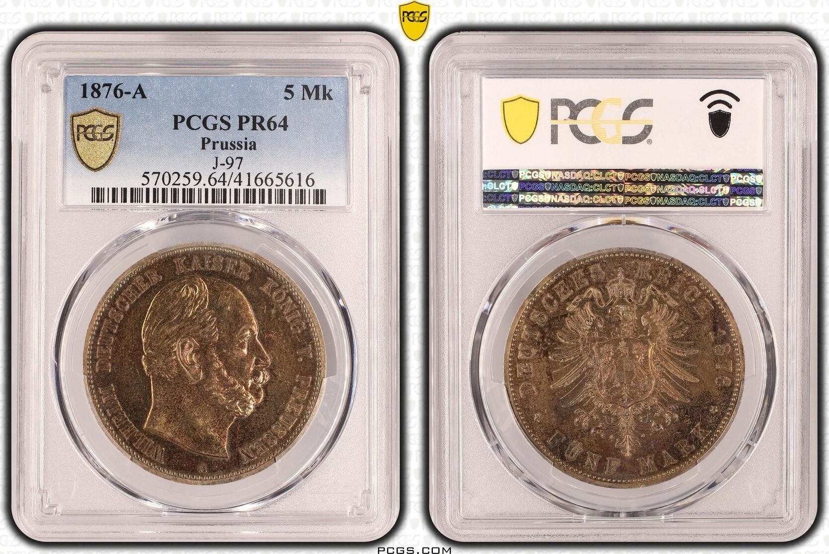 Prussia 1876-A 5 Mark Preussen Wilhelm I Jaeger 97 PCGS PR64 | MA-Shops