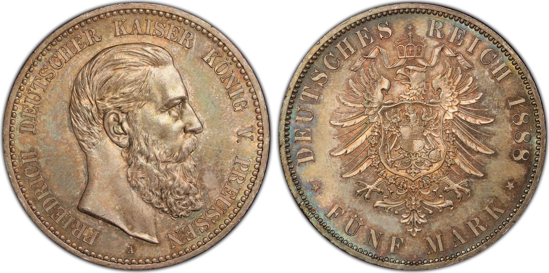 Prussia 1888-A 5 Mark Preussen 1888 Friedrich III 99 Tage Kaiser Jaeger ...