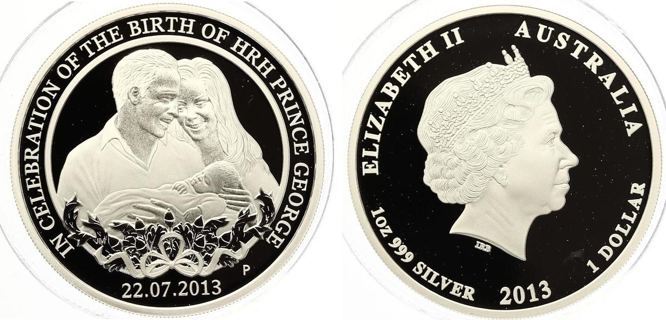 Australian 1 Oz Silver 1 Dollar Birth of Prince George 2013 coin KM ...