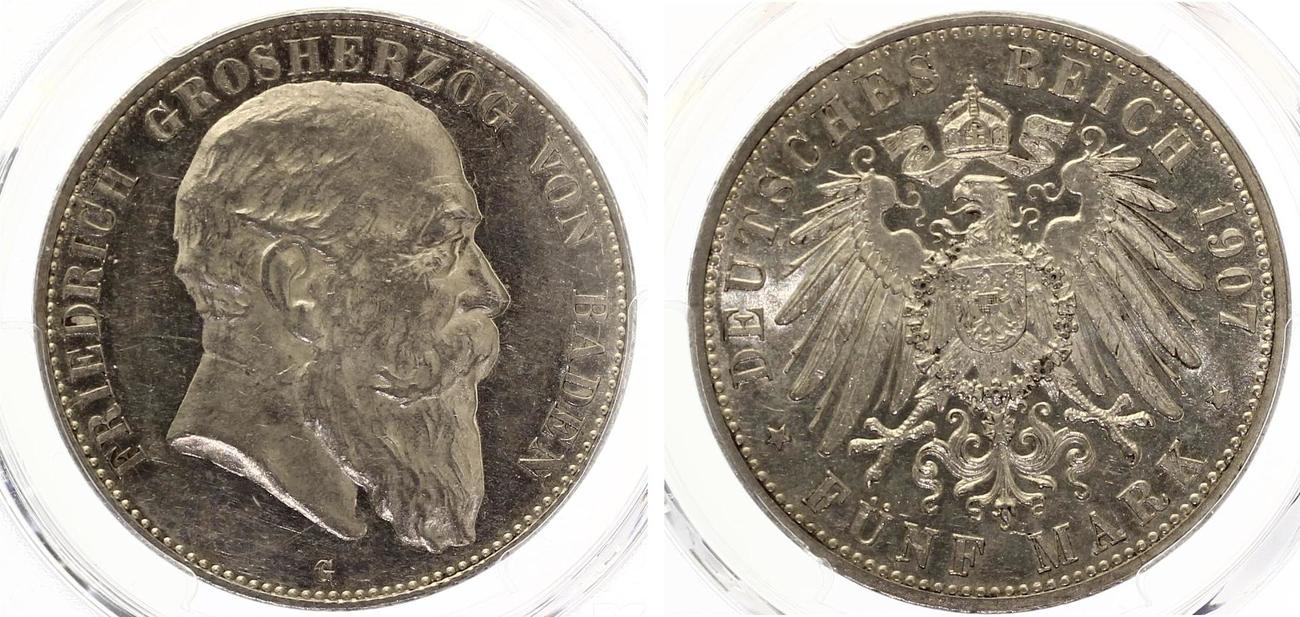 1907-G 5 Mark Baden 1907 Friedrich I Jaeger 33 PCGS Genuine - UNC ...
