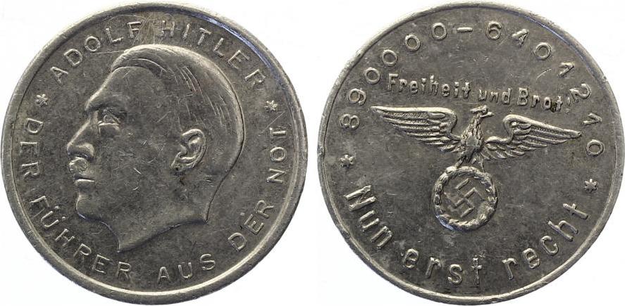 o.j Medaille Drittes Reich Adolf Hitler Der Führer aus der Not Freiheit ...