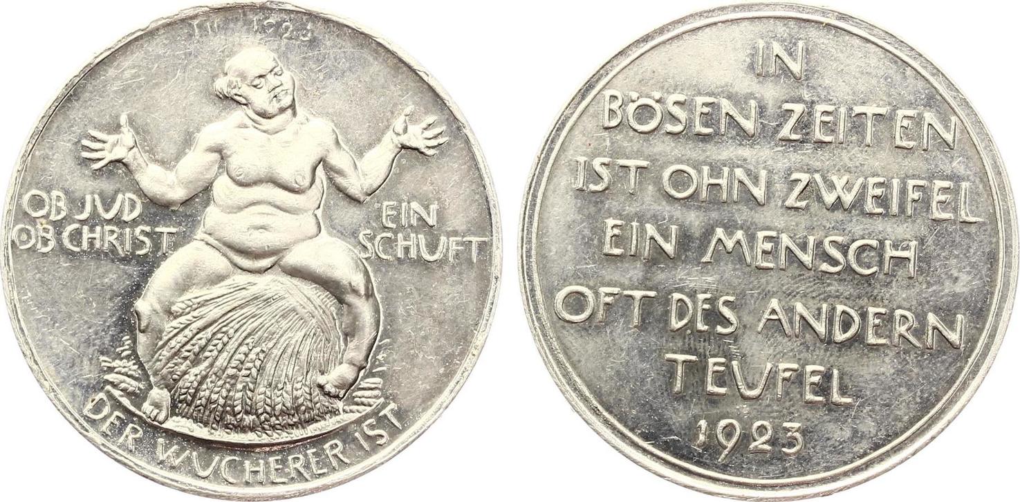 1923 Schandmedaille Ob Jud Ob Christ Ein Schuft der Wucher ist ALU EF Kupferpatina | MA-Shops