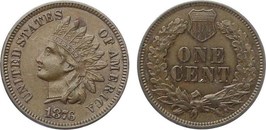 1876 USA 1 Cent Indian Head AU | MA-Shops