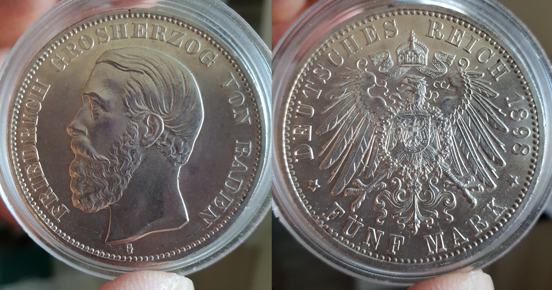 1898 5 Mark Baden Friedrich Jaeger 29 UNC- min Schrötlingsfehler im ...