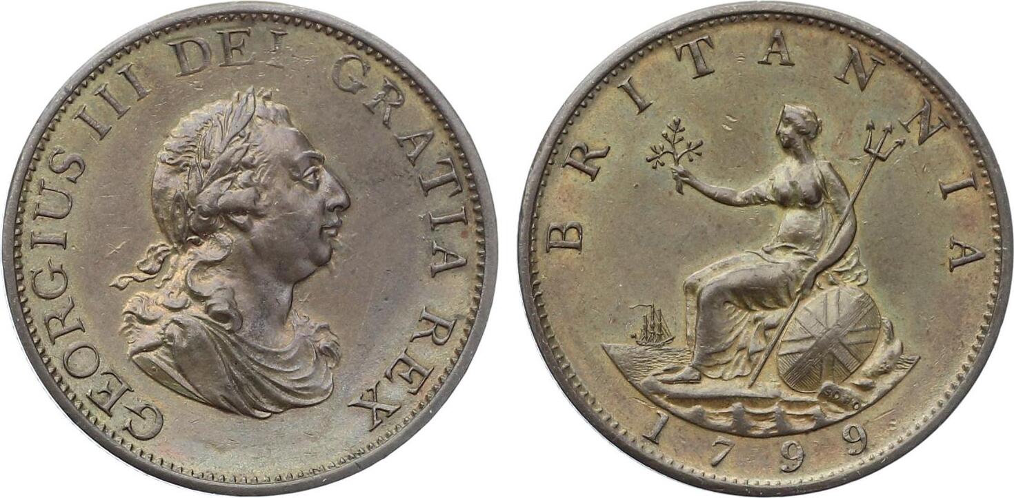 1799 Großbritannien 1/2 Penny Georg III EF | MA-Shops