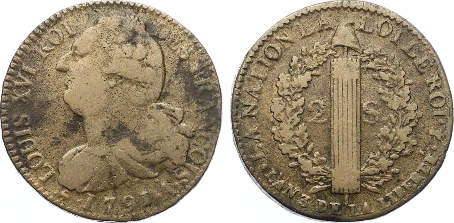 1791 A Frankreich 2 SOL Louis XVI VF | MA-Shops