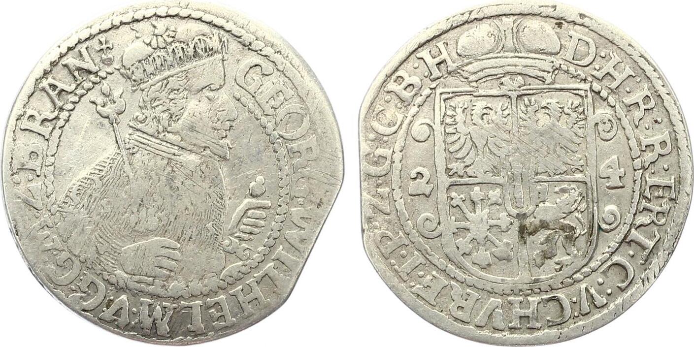 Brandenburg Preussen 1/4 Taler 1624 Georg Wilhelm 1619-1640 VF Zainende ...