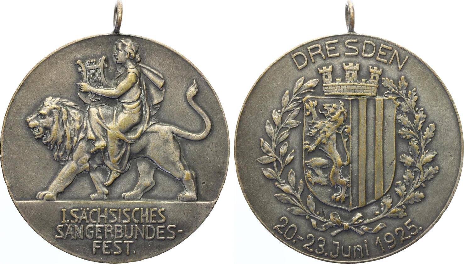 Grossenhain Sachsen Porzellan Medaille 1925 Gold Dekor