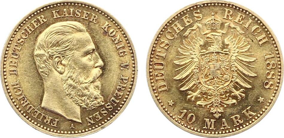 1888 10 Mark Preussen Friedrich III 99 Tage Kaiser Jaeger 247 UNC | MA ...
