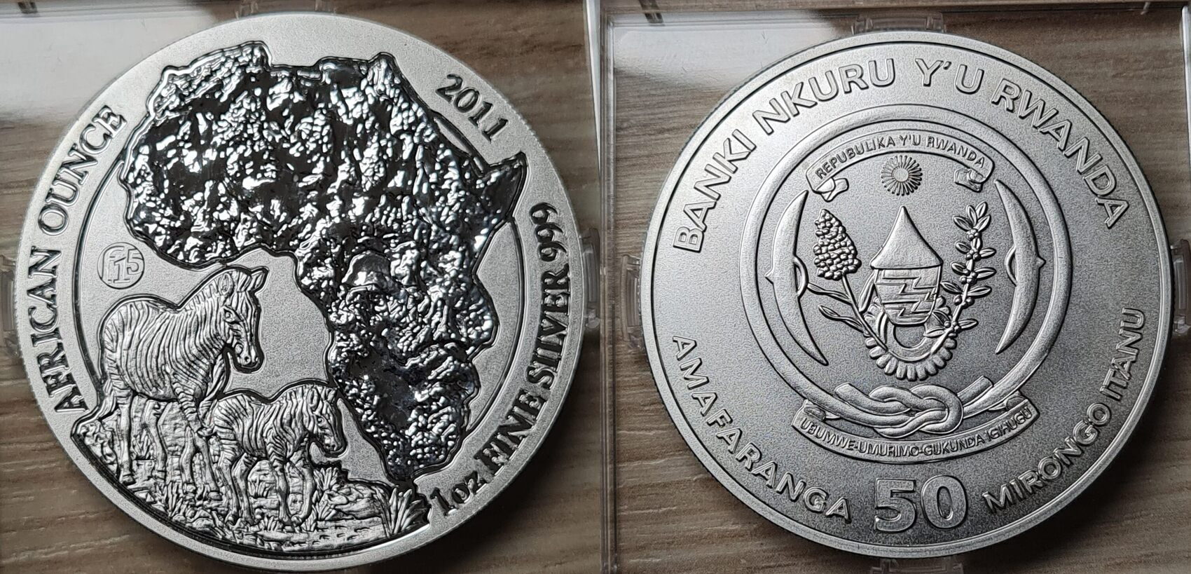 2011 50 Francs Ruanda Zebra 1 oz Silber Privy 15 UNC | MA-Shops