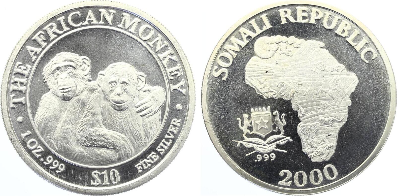 10 Dollars 2000 The African Monkey Somalia Affe BU (MS65-70) | MA-Shops