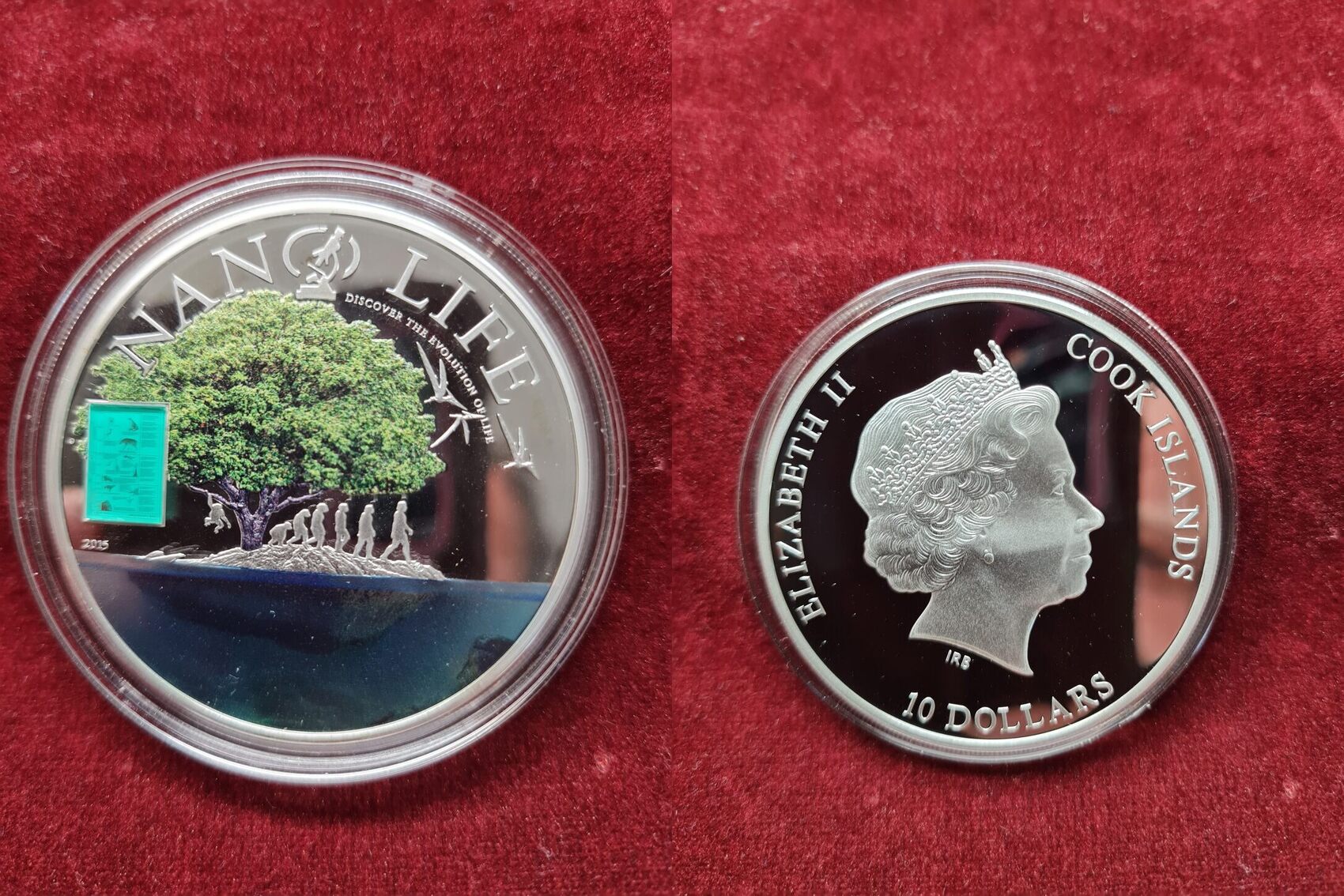 NANO LIFE Evolution Silber Proof Münze 10$ Cook Islands 2015 Proof mit ...