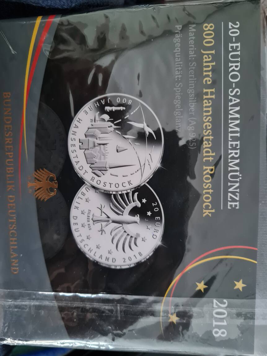 2018 20 Euro BRD 800 Jahre Hansestadt Rostock Proof | MA-Shops