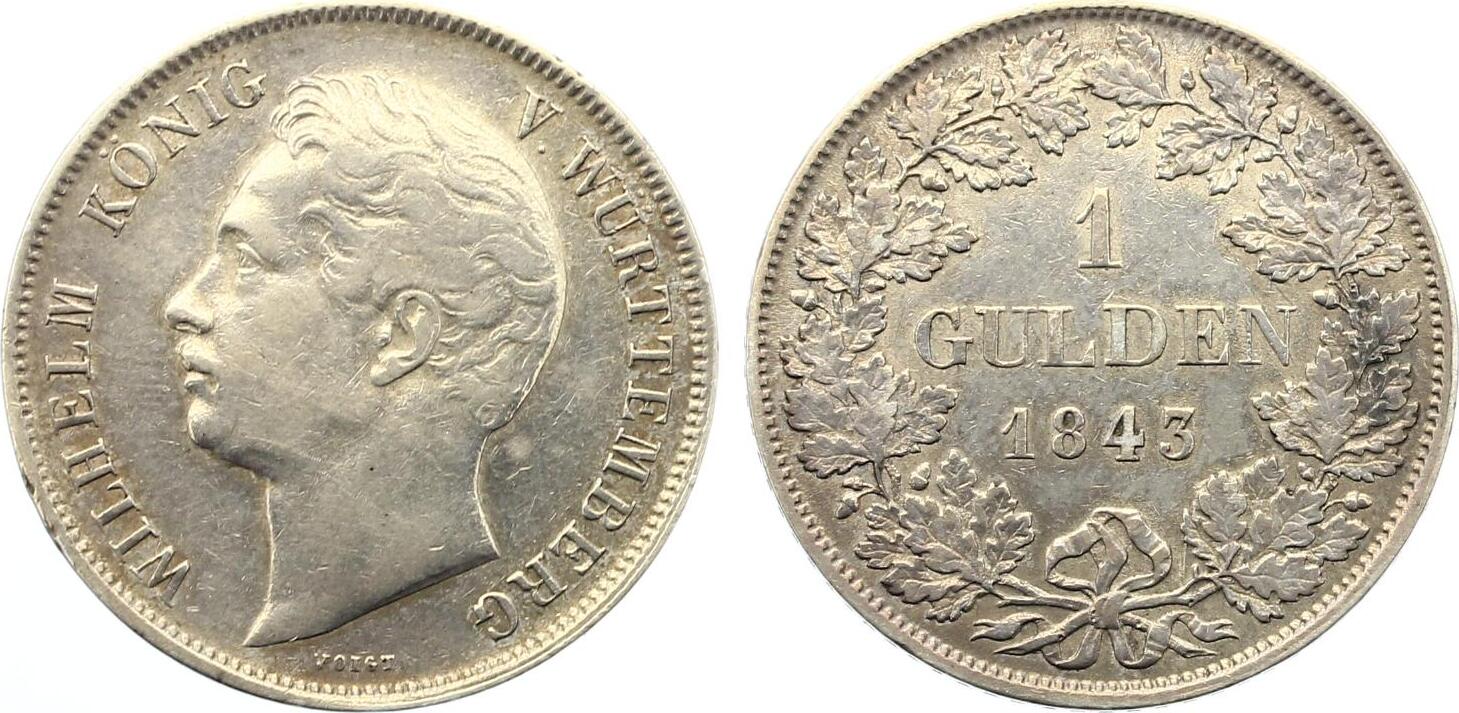 1843 1 Gulden Württemberg VF | MA-Shops