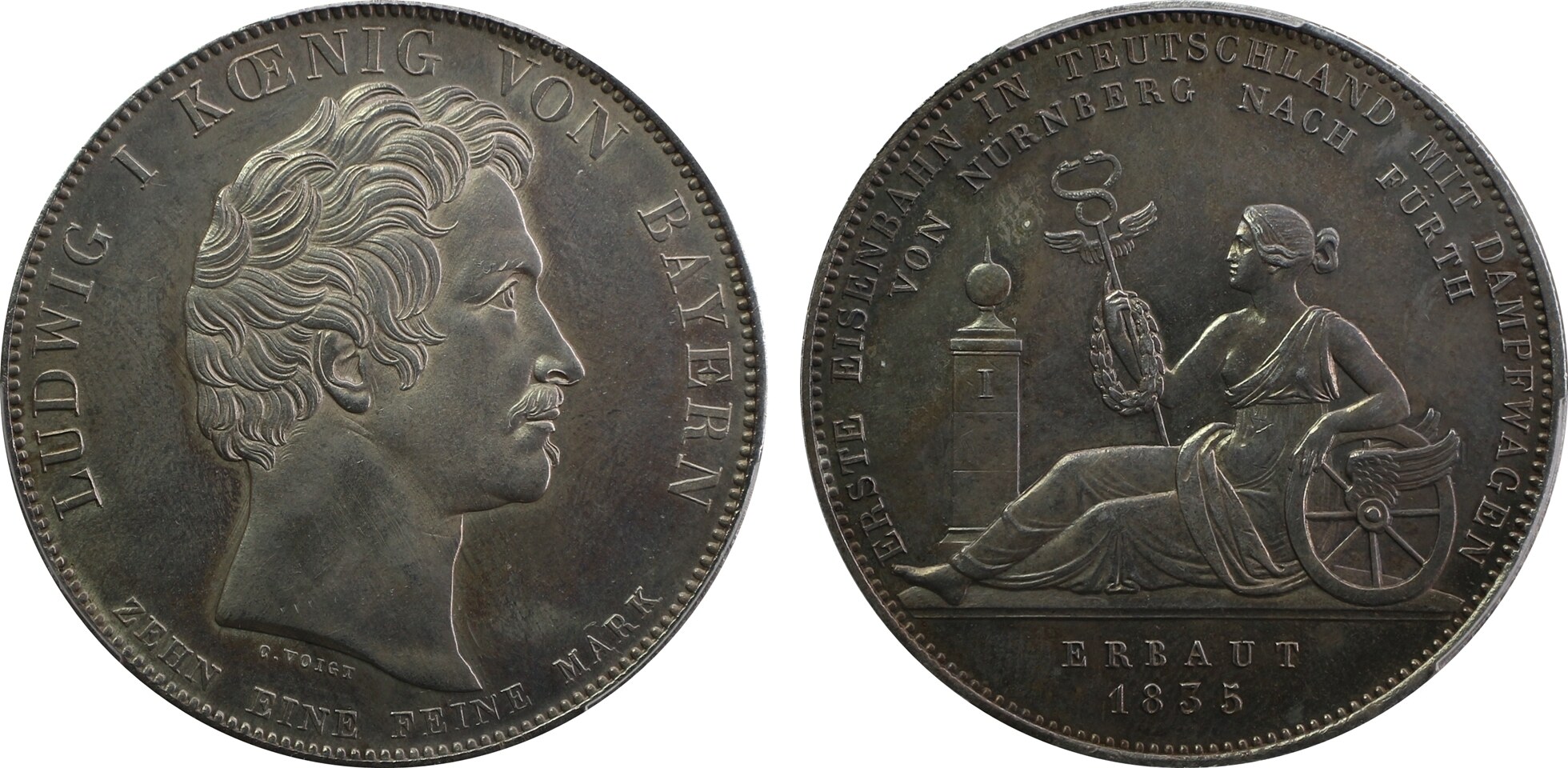 Bavaria Thaler 1835 Bayern Taler Ludwig I Eisenbahn Nürnberg Fürth AKS ...