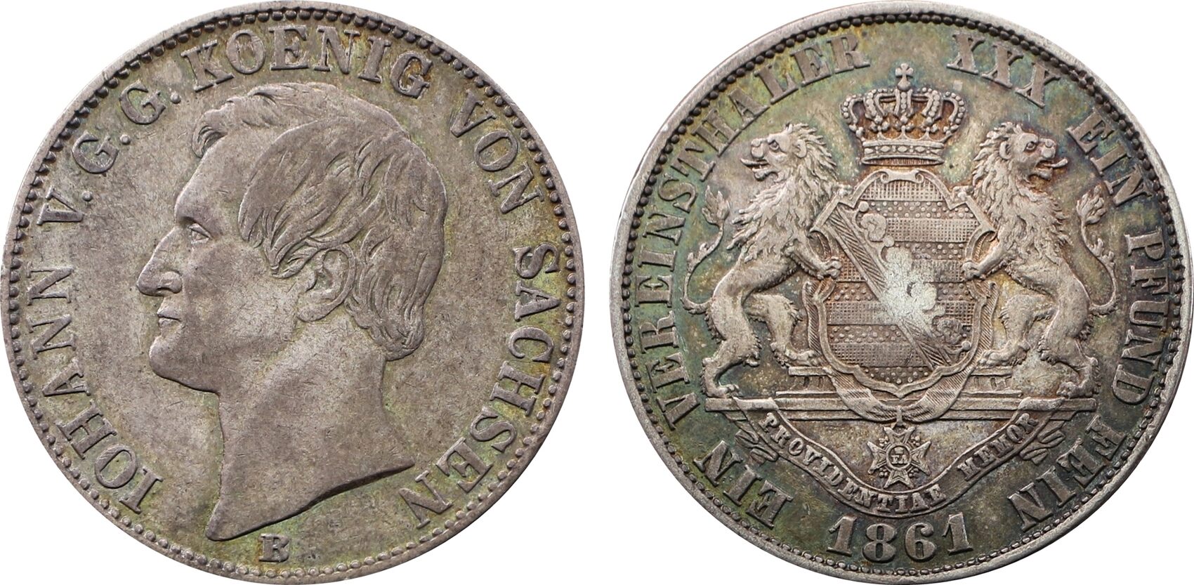 1861 Taler Sachsen Johann AKS136 EF Patina | MA-Shops