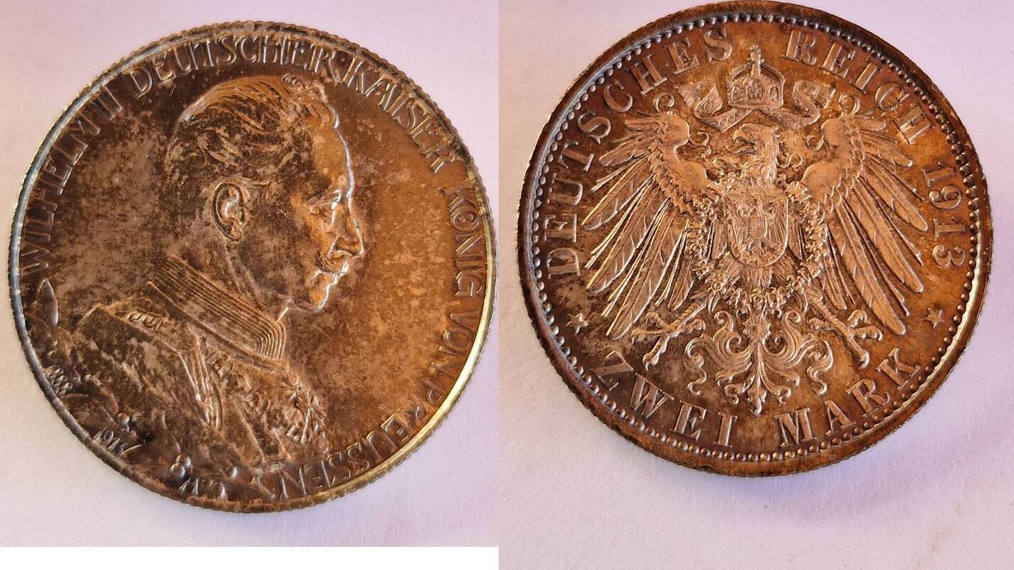 1913 2 Mark Preussen Wilhelm II 25 jähriges Regierungsjubiläum Jaeger ...