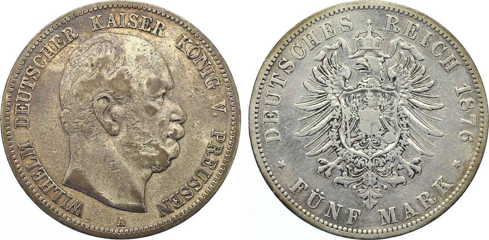 1876 A 5 Mark Preussen Wilhelm I Jaeger 97 VF- | MA-Shops