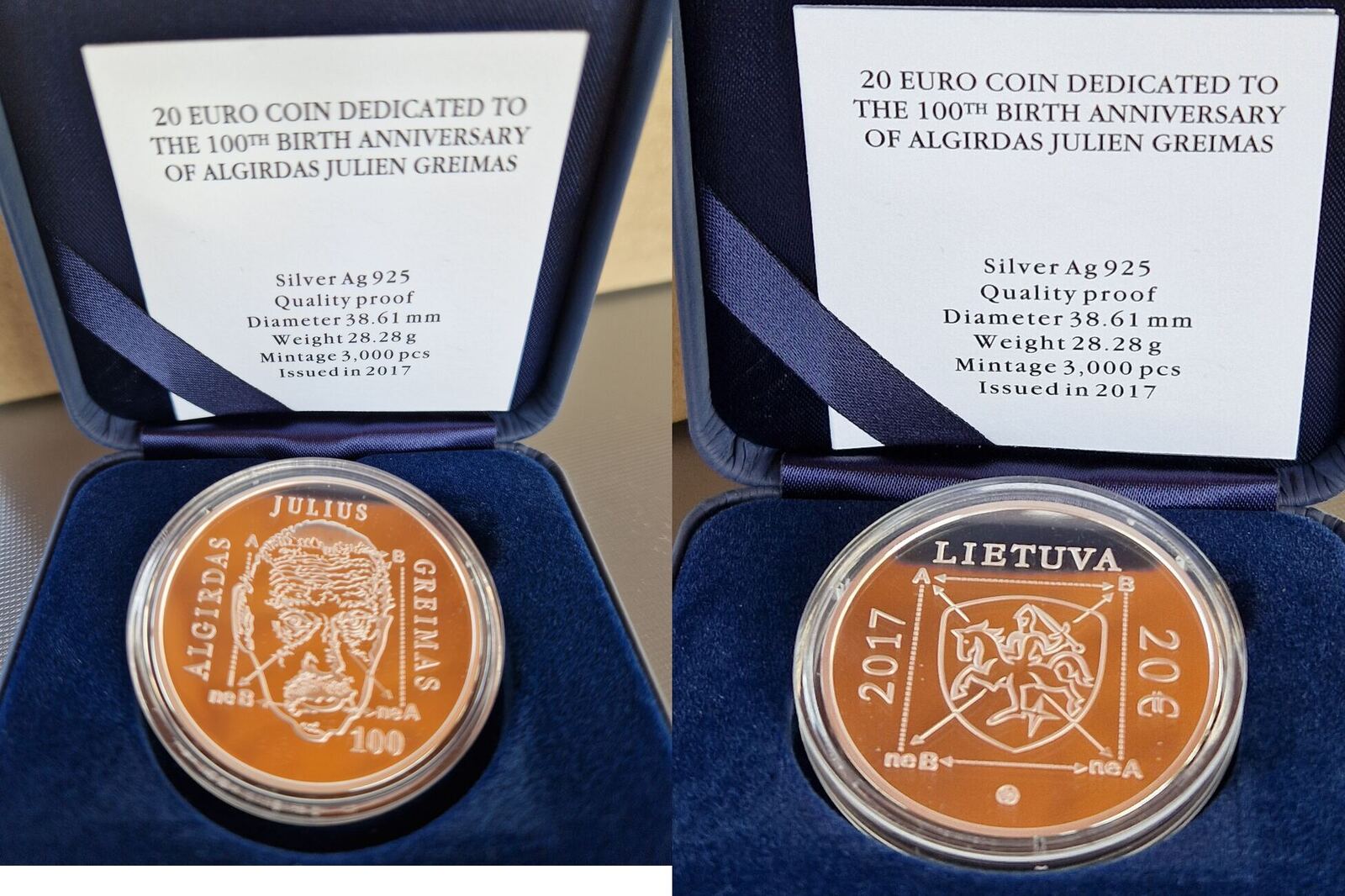 20 Euro Litauen 2017 Algirdas Julien Greimas Proof Etui und Zertifikat ...