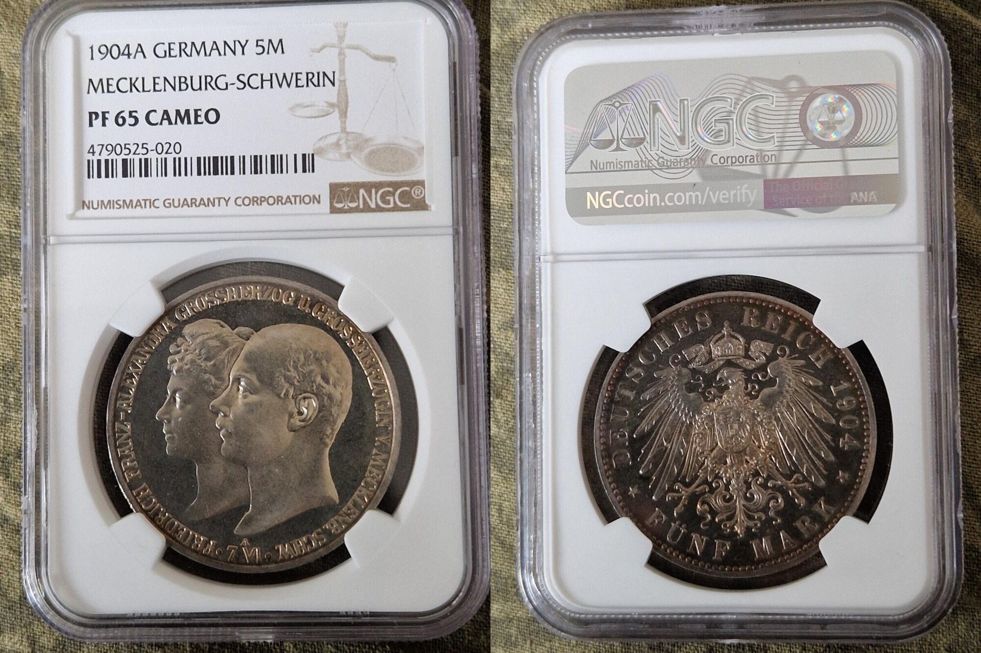 GERMANY 1904A 5 Mark Mecklenburg Schwerin 1904 A NGC PF 65 CAMEO | MA-Shops