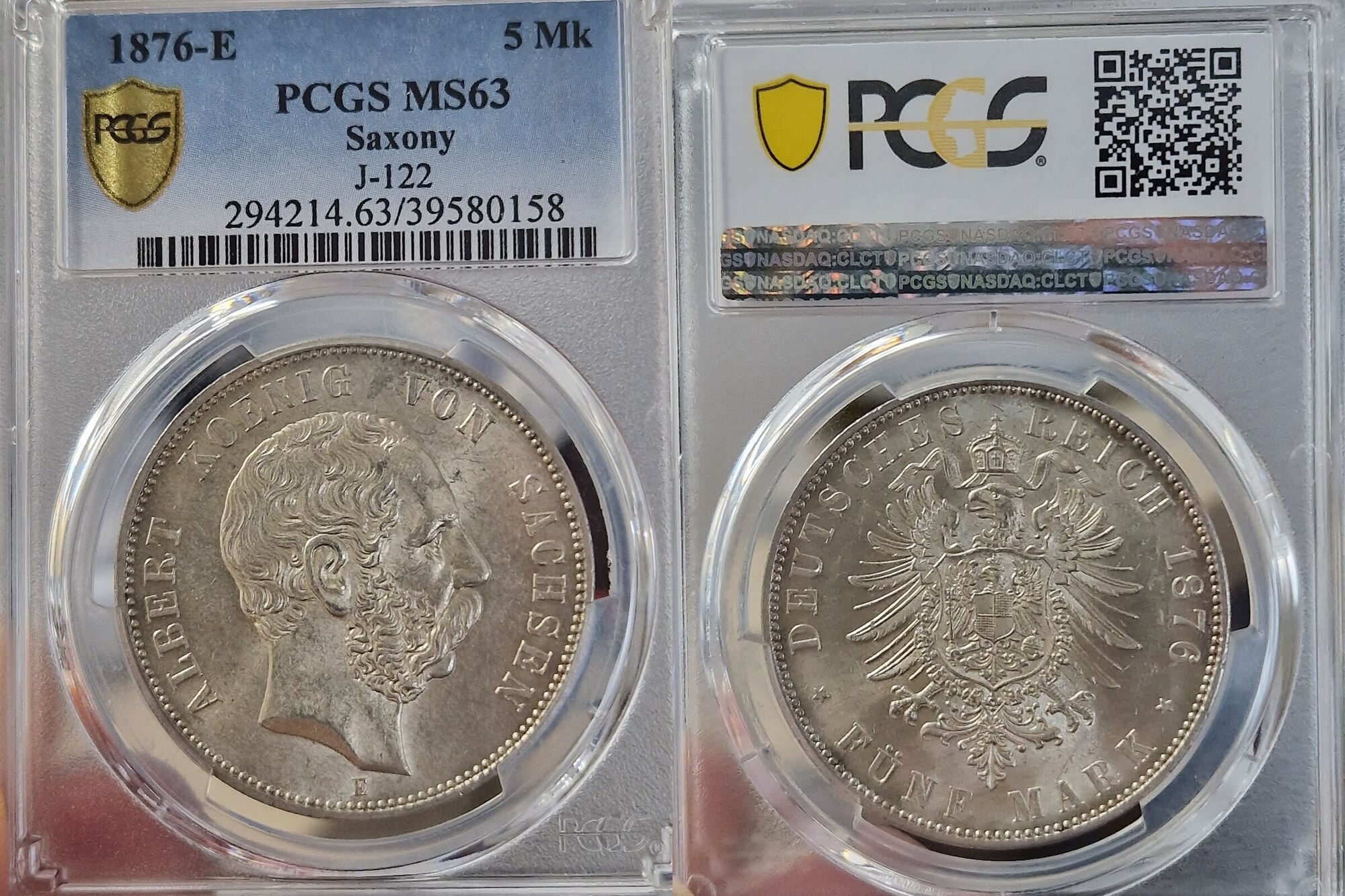 1876 E 5 Mark Sachsen Albert PCGS MS63 | MA-Shops