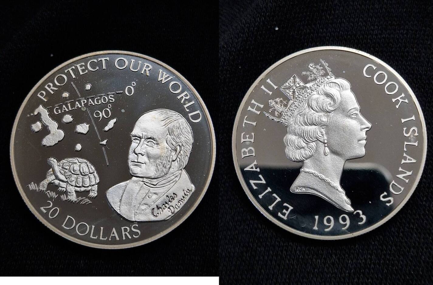 1993 20 Dollars Cook Islands Protect our World 31,1g 925 Silber Proof ...