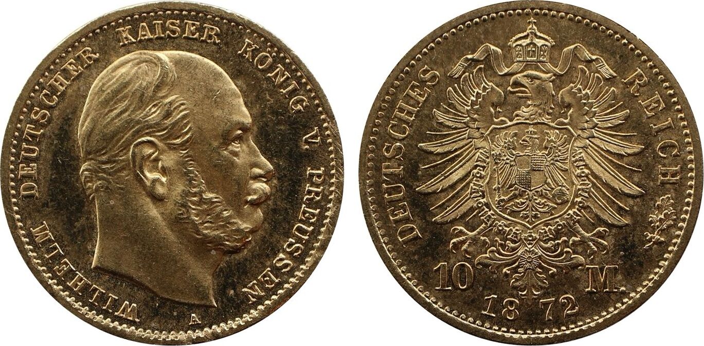 1872 A 10 Mark Preussen Wilhelm I Kaiser Jaeger 242 no offers CH UNC ...