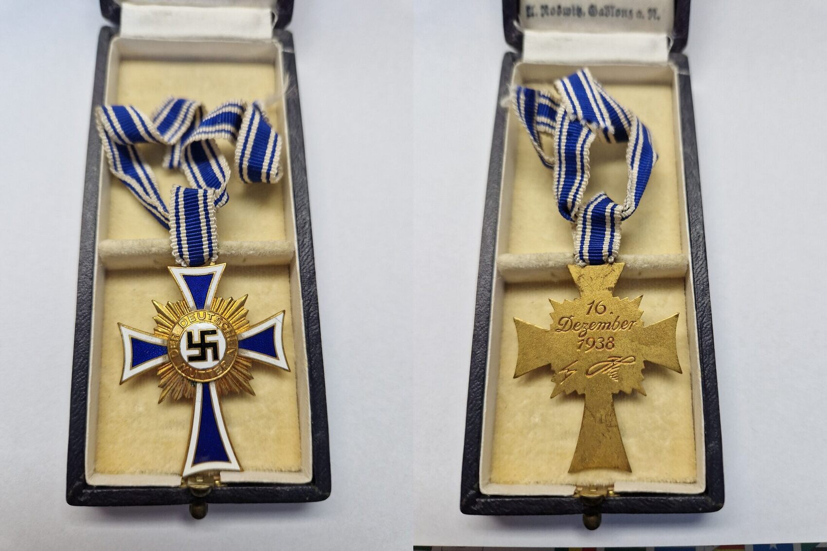 1938 Drittes Reich Mutterkreuz 1. Stufe in Gold am Band Gut erhaltenen ...