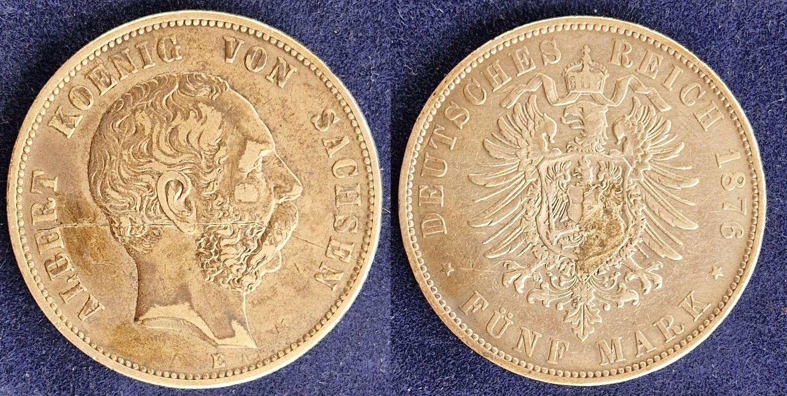 1876 5 Mark Sachsen Albert VF Avers feiner Kratzer | MA-Shops